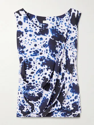 Dries Van Noten Haut En Satin Imprim&eacute; &Agrave; Drap&eacute; - Bleu