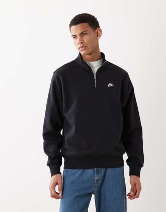 Nike Club - Sweat-shirt &agrave; logo et col zipp&eacute; - Noir