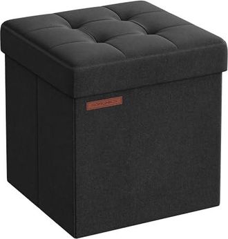 Songmics 38 cm Sitzbank mit Stauraum, klappbare Sitztruhe, Aufbewahrungsbox, Fu&szlig;bank, tintenschwarz LSF027B01