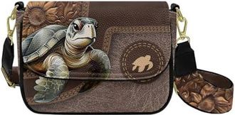 Hugs Idea Sac à bandoulière pour femme en cuir synthétique avec large sangle portefeuille tendance, Tortue de mer., Taille unique