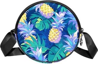 Generic Sac &agrave; bandouli&egrave;re rond rond pour femme, motif ananas avec fermeture &eacute;clair, bretelles r&eacute;glables, style d&eacute;contract&eacute;