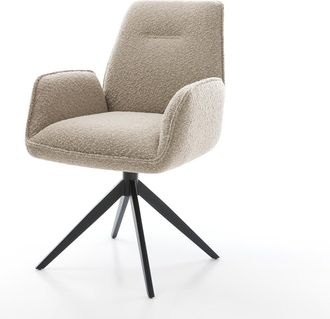 DELIFE Drehstuhl Zoa-Flex Boucl&eacute; Schlamm Kreuzgestell breit Schwarz 360&deg; drehbar Wippfunktion Taschenfederkern, Esszimmerst&uuml;hle