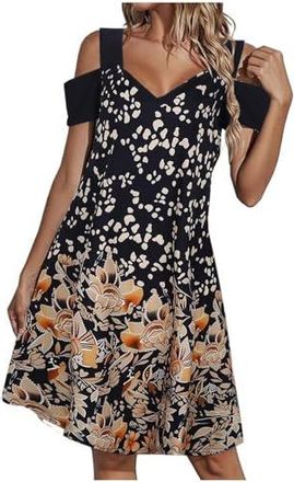 Generic 2026 Robes amincissantes pour femmes sexy col en V imprim&eacute; sans bretelles coupe ajust&eacute;e robe d&eacute;contract&eacute;e, Noir, M