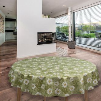 Laro runde 140 cm wachstuchtischdecke wachstischdecke abwashbar PVC tischdecke Wachstuch wasserabweisend Garten tischdecke, Muster:Blumen Kamille Grün