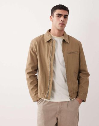 Mango Veste zipp&eacute;e en denim de coton - Beige-Neutre