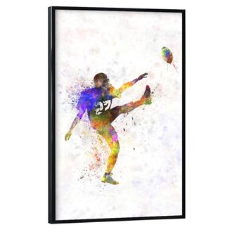 artboxONE Poster mit schwarzem Rahmen 90x60 cm Sport American Football Kicker Kicking - Bild Full Length
