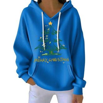 Generic Sweat à capuche de Noël léger pour femme, surdimensionné, tendance, à manches longues, décontracté pour entraînement, fête, cadeaux de Noël, bleu, XXL