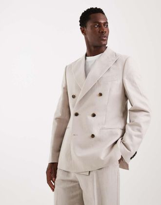 Asos Veste de costume ajust&eacute;e en lin - Taupe-Neutre