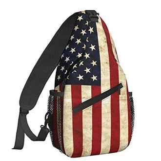 Generic Drapeau Grunge Des &Eacute;tats-Unis Sac &Agrave; Dos Bandouli&egrave;re Pratique Pochette Epaule L&eacute;ger Sac Poitrine Pour Shopping Excursion Cyclisme