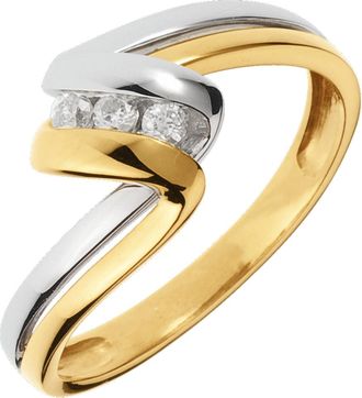 Edenly Trilogie Ring Kostbarer Kokon - Zeitlose - Gelb und Weißgold - 3 Diamanten - 18 Karat
