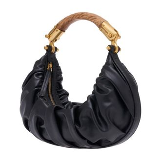 Balmain Womens Gathered Calfskin Hobo Black