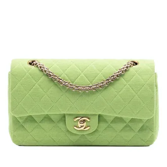 Chanel Green Medium Classic Jersey Bijoux Chain Double Flap
