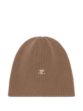 Courrèges bonnet en maille à design côtelé - Marron