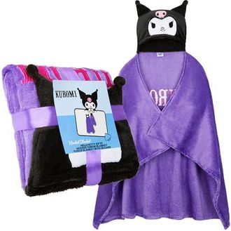 Hello Kitty Sanrio Plaid Polaire Femme et Ado, Kuromi Cinnamoroll Couverture &agrave; Capuche Pilou Pilou pour Cocooning, Cadeau Anime pour Elle (Violet Kuromi)