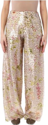 Alberta Ferretti Femme, Pantalons, Multicolore, Taille: 42 FR Pantalon &agrave; Imprim&eacute; Floral et Sequins