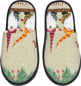 Generic Pantoufles De Maison Carte De No&euml;l Avec Des Gnomes Lavables Pantoufles DHiver Peluche Chaussons Pour Femmes H&ocirc;tel Int&eacute;rieur M