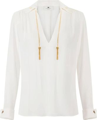 Elisabetta Franchi Femme, Blouses et Chemises, Blanc, Taille: 40 FR Blusa nappine