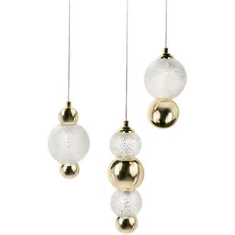 Beliani Lampe Suspendue LED Glamour Abat-Jour en Verre Base en M&eacute;tal &Eacute;clairage Salon Chambre Dor&eacute; Sora