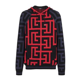 Balmain Monogramm Multicolor Wolle Leinen Hoodie - - Sweatshirts & Hoodies - Herren - Mehrfarbig - S