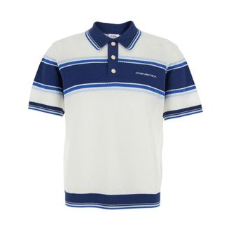 Casablanca Mesh Stripe Polo - - Tops - Herren - Wei&szlig; - XL