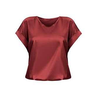 Generic Sweat-shirt &agrave; col rond pour femme - Haut d&eacute;t&eacute; &agrave; manches courtes - Chemisier en satin - Pull d&eacute;contract&eacute; habill&eacute; - Tunique douce pour le printemps - Co