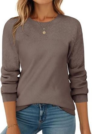 Zeagoo Pull en Maille &agrave; Manches Longues pour Femme Pull dhiver &Eacute;l&eacute;gant &agrave; Col Rond Pull Long en Maille Haut Tricot&eacute; Marron L