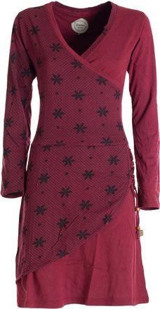 vishes Alternative Bekleidung - Langarm Damen Jerseykleid Baumwolle B&auml;nder Bl&uuml;mchenmuster dunkelrot 40