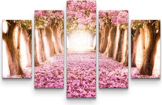 Paul Sinus Art Leinwandbilder | Bilder Leinwand 160x100cm Allee aus rosa Blüten