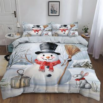 Generic Schneemann Bettbezug-Set 135 x 200 cm, Schneeszene Print Baumwolle Polyester Bettw&auml;sche Set - Weiches Mikrofaser Bettbezug f&uuml;r Erwachsene Schlafzimmer