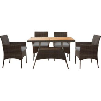 Teamson Home 5-teiliges Gartenm&ouml;bel-Set f&uuml;r den Au&szlig;enbereich, Rattan-Gartentisch & 4 St&uuml;hle mit abnehmbaren Kissen, wetterbest&auml;ndig, Braun/Creme - Braun - Teamson