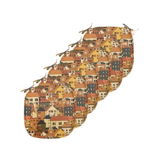 Abakuhaus Stadt Polster für Esszimmerstühle, Panorama-Illustration, Dekoratives wasserfestes Kissen mit Riemen für Küchensitze, 40 cm x 40 cm-6er Pack, Grün Ora