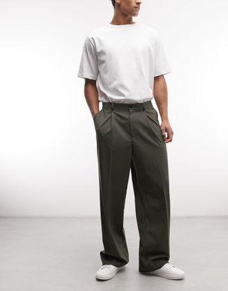 Weekday Pantalon ample habill&eacute; - Vert kaki chin&eacute;