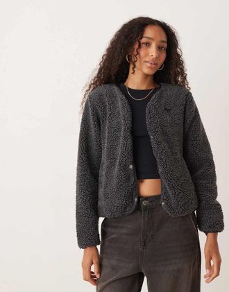 Roxy Iconic Town - Fleecejacke in Phantom mit Knopfleiste-Schwarz