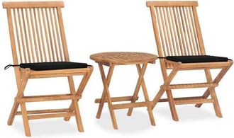 vidaXL Ensemble à manger dextérieur pliable avec coussin 3 pcs Teck Vidaxl