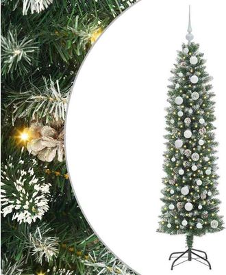 vidaXL K&uuml;nstlicher schlanker Weihnachtsbaum Gr&uuml;n und Wei&szlig; 150 cm vidaXL