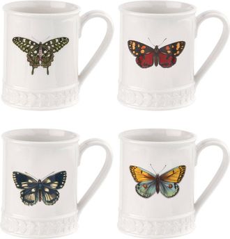 Portmeirion BAWH48773 Botanic Garden Harmony Butterfly-Becher aus Keramik, 4 St&uuml;ck