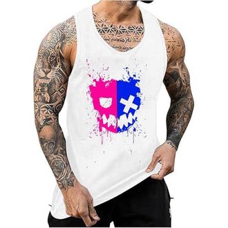 Generico T-shirt sans manches pour homme, t-shirt de sport d&eacute;t&eacute; d&eacute;contract&eacute; avec imprim&eacute; graphique, blanc, XXXL