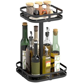 HOMCOM Gew&uuml;rzregal 2-stufig 360&deg; drehbarer K&uuml;chenregal mit Erh&ouml;htem R&auml;nder Saugf&uuml;&szlig;e Stehend Gew&uuml;rzst&auml;nder Gew&uuml;rzkarussell K&uuml;chen Organizer Gew&uuml;rzhalter f&uuml;r K