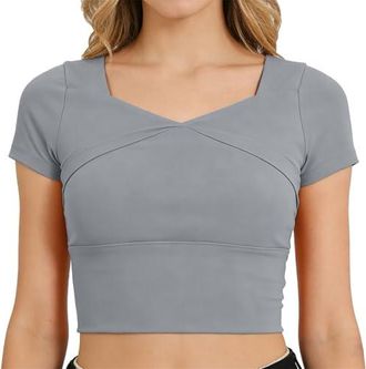 Generic Haut court avec col carr&eacute;, manches courtes : v&ecirc;tements de tous les jours moulants &agrave; enfiler et &agrave; enfiler V&ecirc;tements de sport, gris, XXL