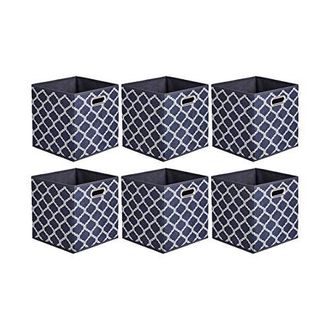 Amazon Basics Lot de 6 cubes de rangement pliables en tissu avec oeillets ovales Treillis