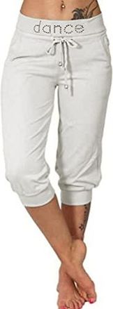 Onsoyours Pantalon dÉté Femme de Sport Court Taille Haute 3/4 Pantalon de Survêtement Pantacourt Décontracté Léger Élastique Respirant de Jogging B Blanc XXL