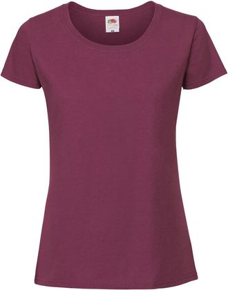 Fruit Of The Loom Ladies Iconic 195 - figurbetontes Damen Shirt aus gek&auml;mmter Baumwolle, Rundhals Basic T-Shirt mit Seitenn&auml;hten, Farbe:Burgund, Gr&ouml;&szlig;e:2XL