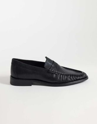Noak mocassins fabriqu&eacute;s au Portugal en cuir noir avec empeigne fronc&eacute;e