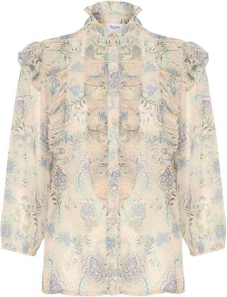 Saint Tropez Blouse Imprim&eacute;e - Femme - Blouses et Chemises - Beige - Taille: 36 FR