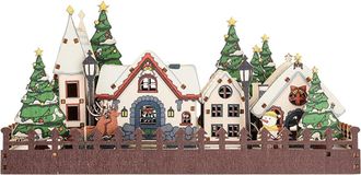 Generic Holz Weihnachtsh&auml;user - 12x8cm handgefertigtes Holz, beleuchtete Urlaubsfiguren, Saisonschneedorf, dekoratives Weihnachtsschmuck | Elegante Tischplatt