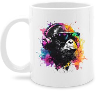 Shirtracer Tasse Tassen 325ml - DJ Affe cool Monkey Geschenk Festival I Coole Musik Geschenke Gaming I DJ Geschenk Affen - 325 ml - Wei&szlig; - affenmotiv music mit