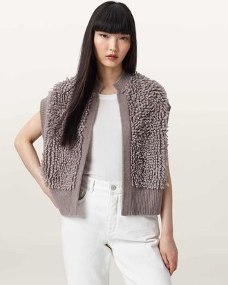 AllSaints Elias - Weste in Taupe-Braun