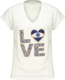 Deeluxe T-Shirt Femme Ample Mykolove à col V, Manches Courtes, 100% Coton, Style bohème avec Broderie argentée, Parfait pour Le Printemps-été, Confort et élég