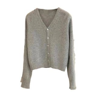 Generic Cardigan en laine &agrave; col en V pour femme - Pull chaud en peluche - Pour printemps et hiver - 100 % laine m&eacute;rinos, Gris p&acirc;le, XL
