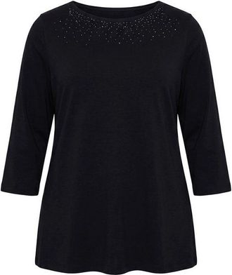 Ulla Popken T-Shirt Shirt Ziersteine U-Boot-Ausschnitt 3/4-Arm